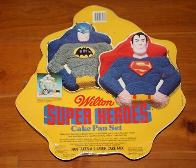 Wilton SUPER HEROES Cake Pan Set SUPERMAN BATMAN w/ Chest Plates NEW ...