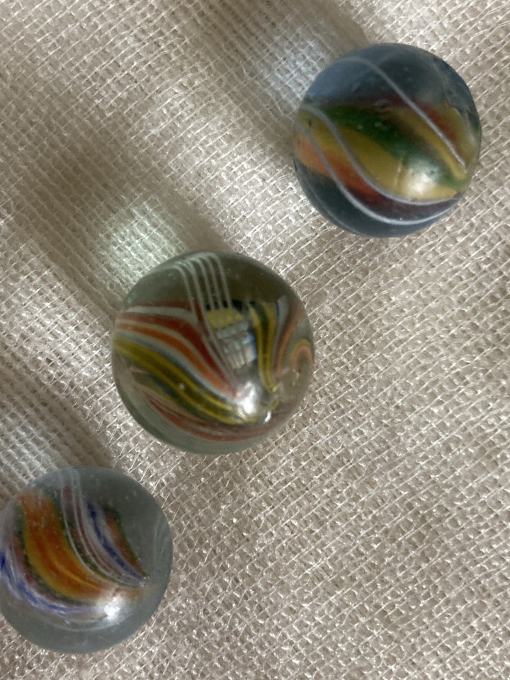 Vtg. German Handmade Swirl Marbles Lot of 3 Light Blue Glass c.1850 ...