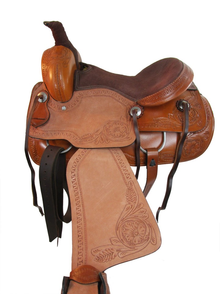 WESTERN HORSE TRAIL SADDLE PLEASURE TOOLED LEATHER BROWN TACK SET 18 17 ...