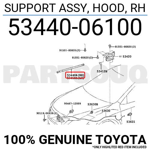 5344006100 Genuine Toyota SUPPORT ASSY, HOOD, RH 53440-06100 | eBay