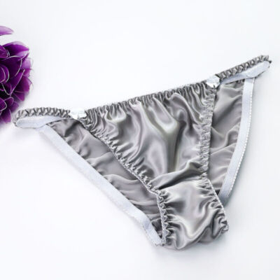 2Pairs 100% Silk Bikinis Mens Underwear Womens Panties Beach Shiny Oil ...