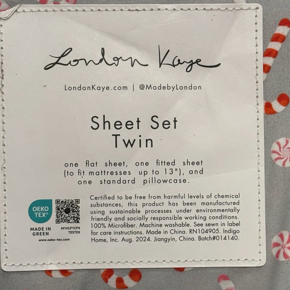 London Kaye Twin Sheet Set Holiday Candy Cane Theme - 3pc | eBay