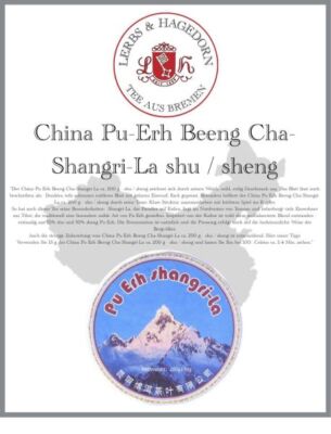 China Pu-Erh Beeng Cha-Shangri-La Approx. 200 G - Shu / Sheng 1 St ...