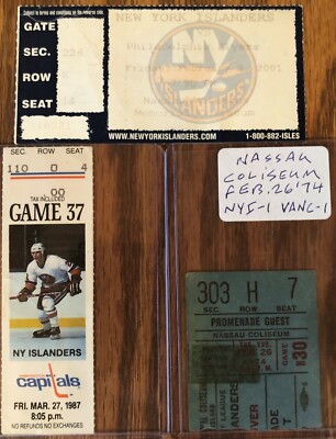 Lot of 3 New York Islanders ticket stubs 1974 87 2001 Research them | eBay