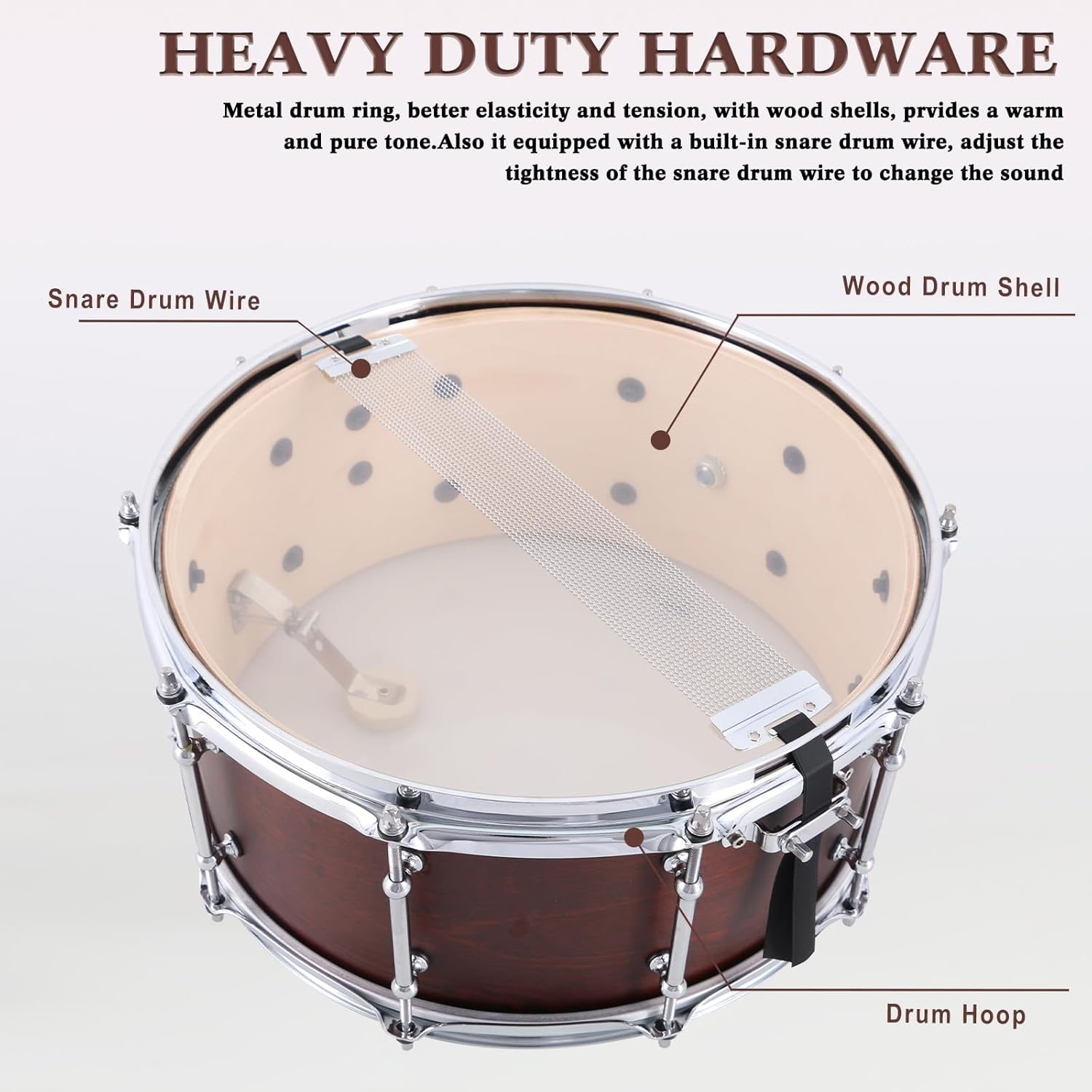 Snare Drum 14 X6.5 Inches Reddish Brown Texture Finish Professional ...