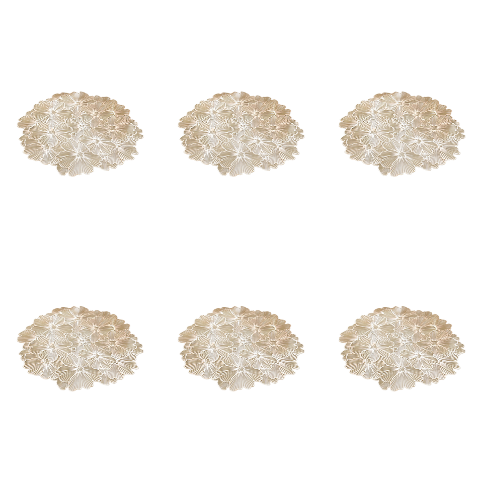 Heat Resistant 6pcs PVC Coasters Nordic Style Gold Foil Embossed Flower ...