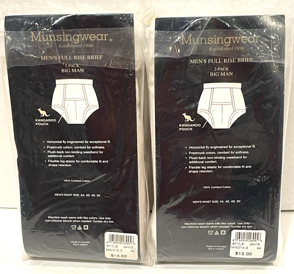 MUNSINGWEAR Mens Full Rise Briefs Kangaroo Pouch White 2 Packs~4 Pairs ...