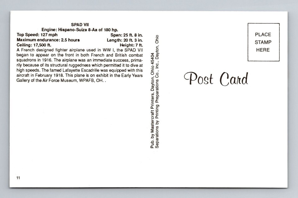 SPAD VII, Airplane, Transportation, Antique Vintage Souvenir Postcard | eBay