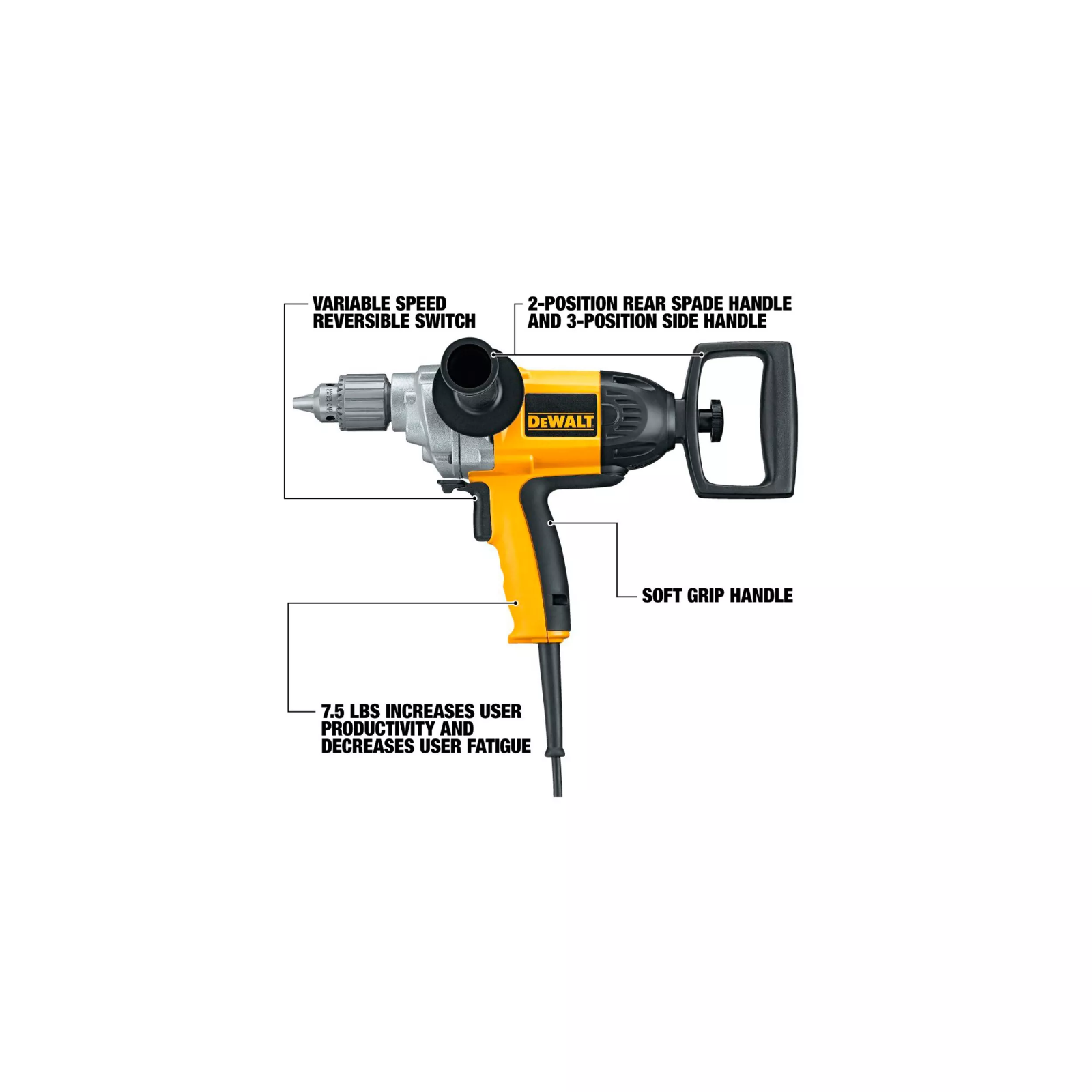 DEWALT DW130V 120V 1/2 inch Spade Handle Drill Driver Grout concrete ...