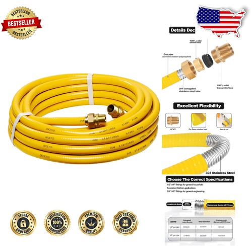 CSST 1/2" Gas Line 100ft - Flexible Stainless Steel Tubing with Brass ...