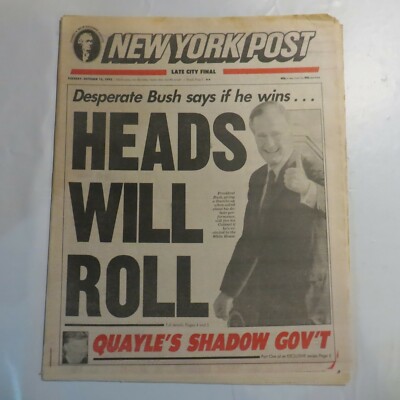 New York Post October 13 1992 Bush Debate Performance Quayle ND | eBay