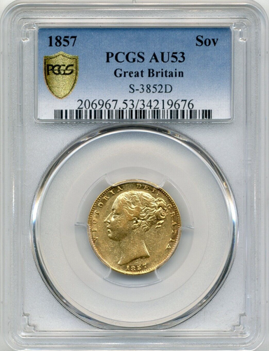 1857 Great Britain Sovereign, Victoria; Shield, Cat #S3852/3 - PCGS AU ...