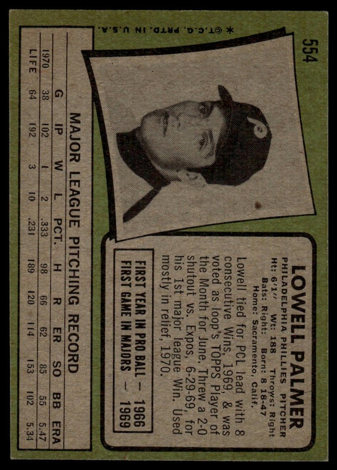 1971 Topps #554 Lowell Palmer | eBay