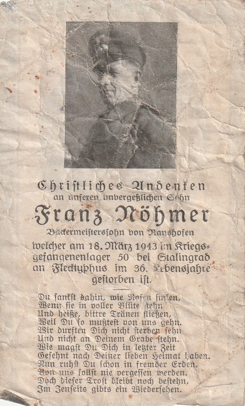 German WW2 Soldier Death Card * ORIGINAL * Prisoner Of War - STALINGRAD ...
