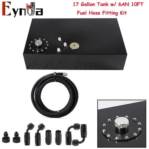 17GALLON COATED FUEL CELL GAS TANK+CAP+LEVEL SENDER+AN6 10FT STEEL HOSE ...