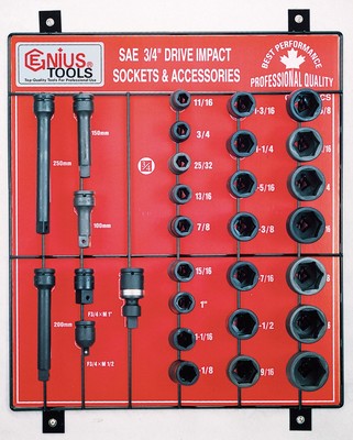 Genius Tools 30 Piece 3/4" Dr. SAE Impact Socket & Accessory Display ...