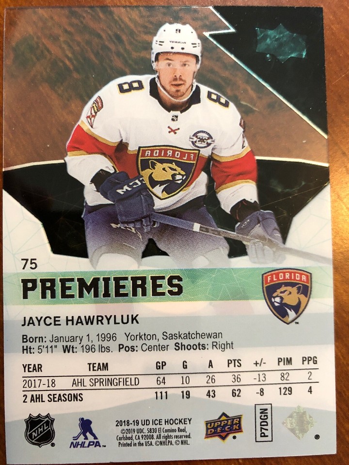 18-19 UD Ice Rookie Premiers #75 Jayce Hawryluk /999 | eBay