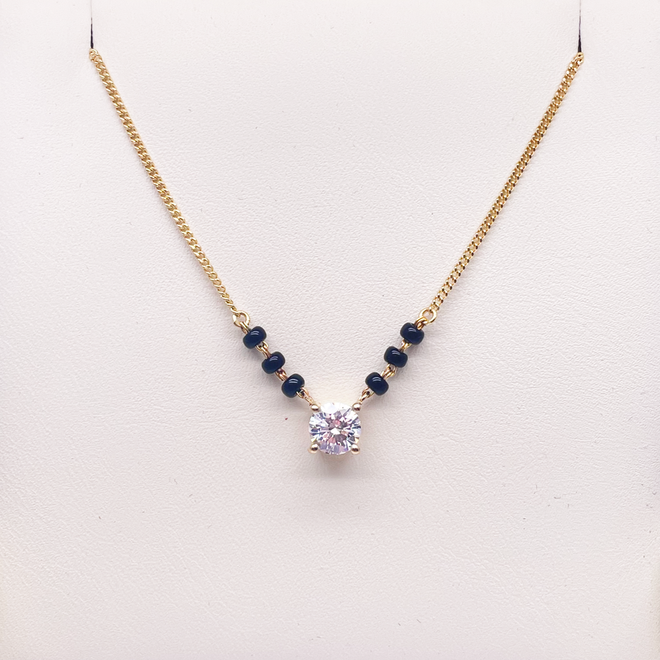18ct Yellow Gold Lab Grown Diamond 0.50ct Black Beads Mangalsutra ...