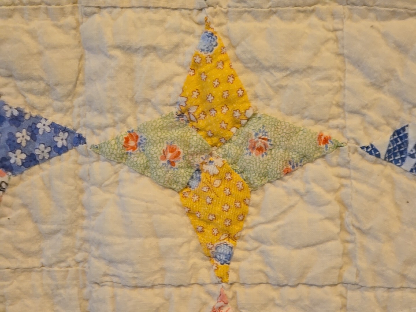 Amazing Vintage Handsewn Four Point Star Quilt - Feed Sacks - 66" X 78 ...
