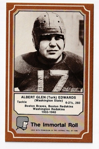 Turk Edwards 1977 Fleer Hall of Fame the Immortal Roll Tall Card # 54 ...