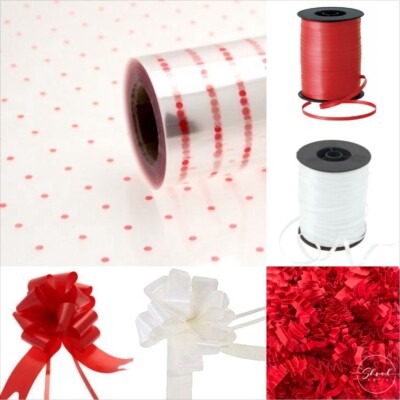 Red Dot Cellophane Wrap Film Hamper Kit Valentines Day Pull bow Ribbon ...