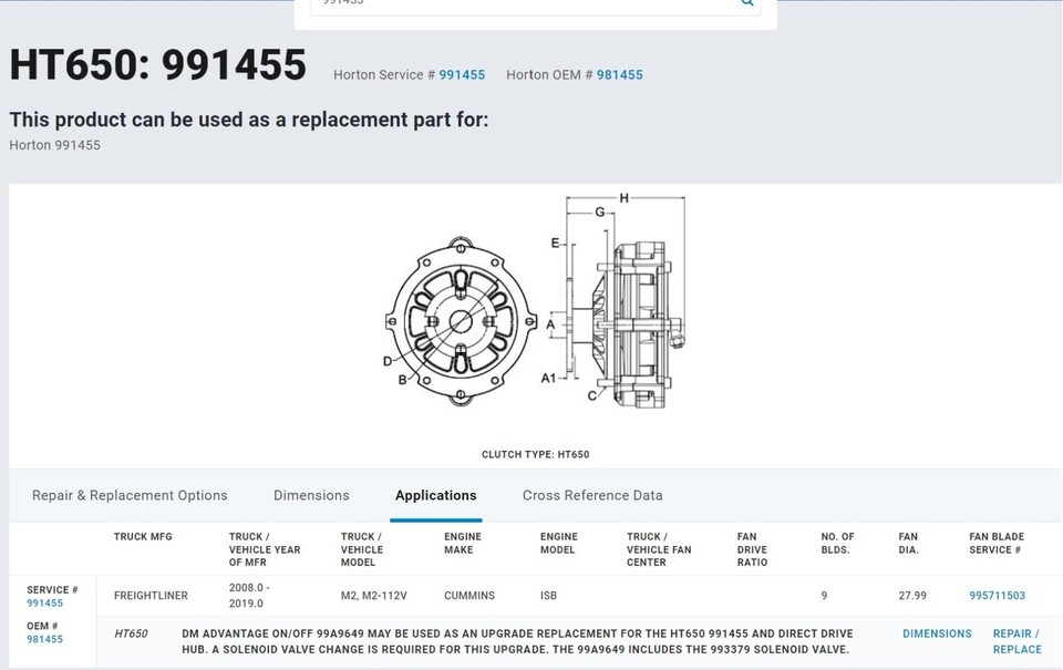 Freightliner M2 M2-112V Fan Clutch Drive Cummins ISB HT650 | 991455 ...