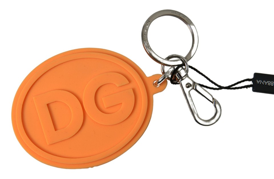 Dolce & Gabbana Orange Rubber DG Logo Gold Brass Metal Women's Keychain ...
