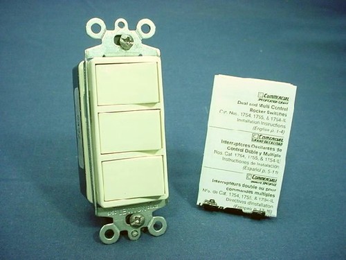 Leviton Almond Decora Single Pole Triple Rocker Wall Light Switch 15A ...