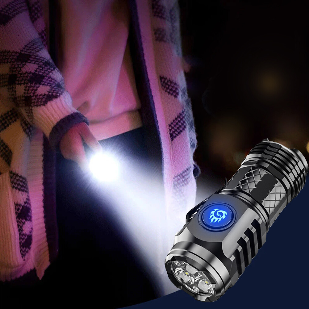 Type-C Rechargeable 5 Mode LED Bright Flashlight Waterproof Flashlight ...