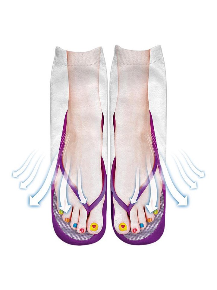 Men Women 3D Pattern Manicure Print Socks Flip Flop Funny Hidden ...