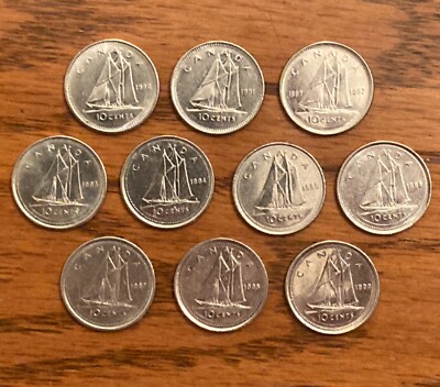 Complete set of 1990-1999 Canada 10 cents dimes **combined shipping ...