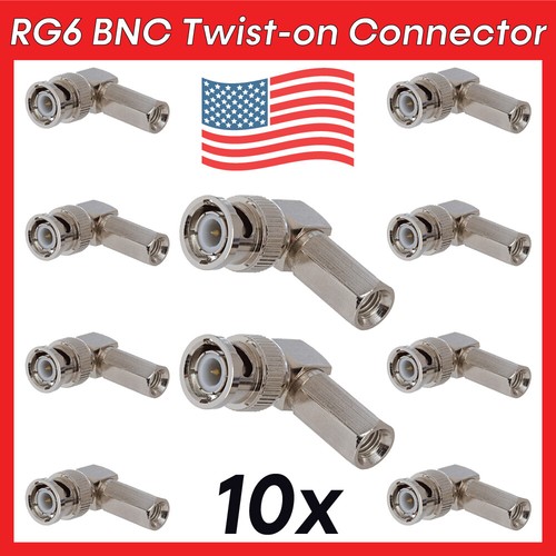 10 Pack BNC Right Angle Connector 90 Degree Twist On Plug for RG6 ...