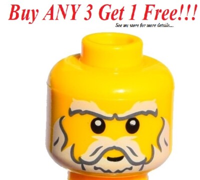 ☀️NEW Lego Male Minifigure Minifig Head Gray Beard Mustache Moustache ...