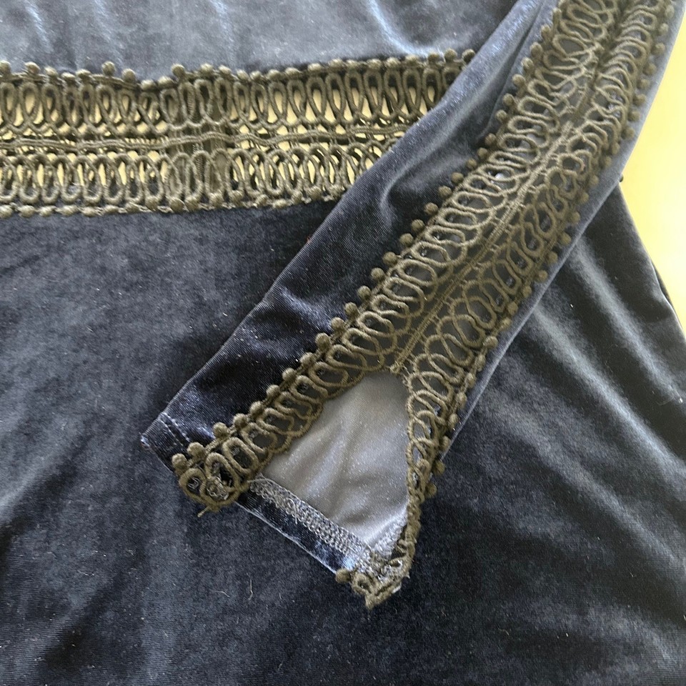 Romeo & Juliet Couture Blue Velvet Mini Dress Lace Trim Sheer SZL ...