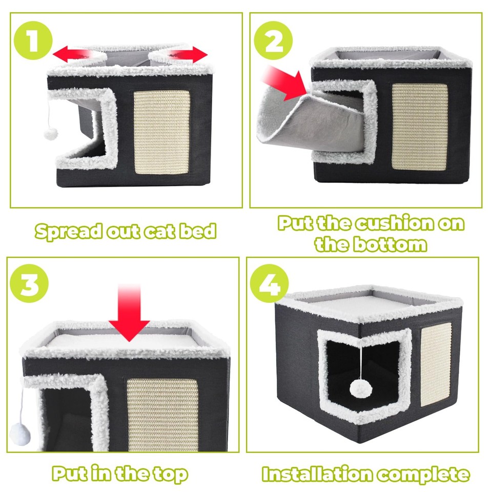 MUYG Cat Bed for Indoor Cats Cube House,Large 16.5"Lx16.5"Wx14"H, Grey ...