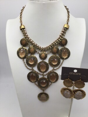 Chico's gold multi layer coin necklace set | eBay