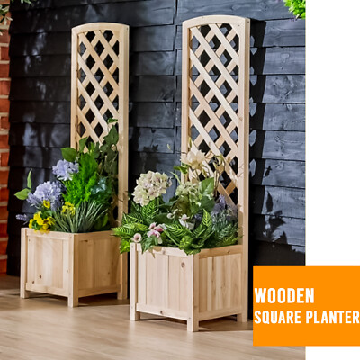 2 Trellis Wooden Planter Garden Plant Flowerpot Lattice Box Patio Set ...