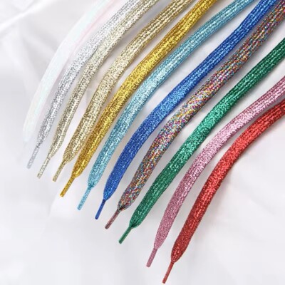 Glitter Laces Sparkly Metallic Coloured Flat Shoe laces 120cm Trainers ...