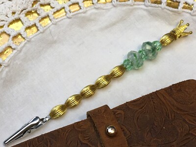 Bug's Homemade Beaded Designer Roach Clip 6” Long - Green/Gold w/Crown ...