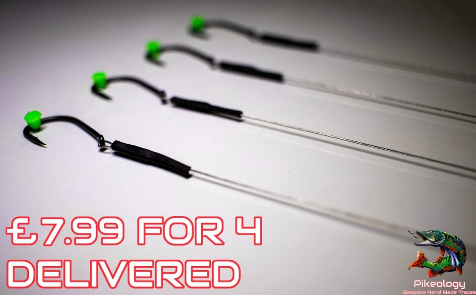 Zander Pike & Perch Single Carp Hook Predator Rig DeadBait Wire Trace ...