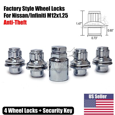4 Chrome 12x1.25 Factory Style Wheel Locks For Nissan Infiniti Mag/Flat ...