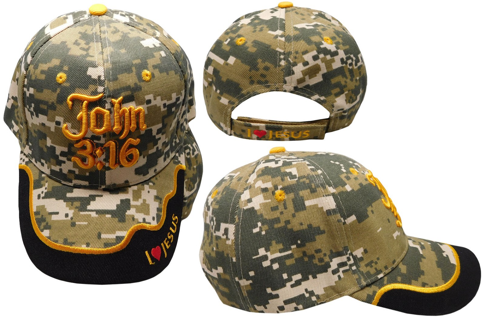 John 3:16 I Love Jesus ACU Digital Camo Adjustable Embroidered Cap Hat ...