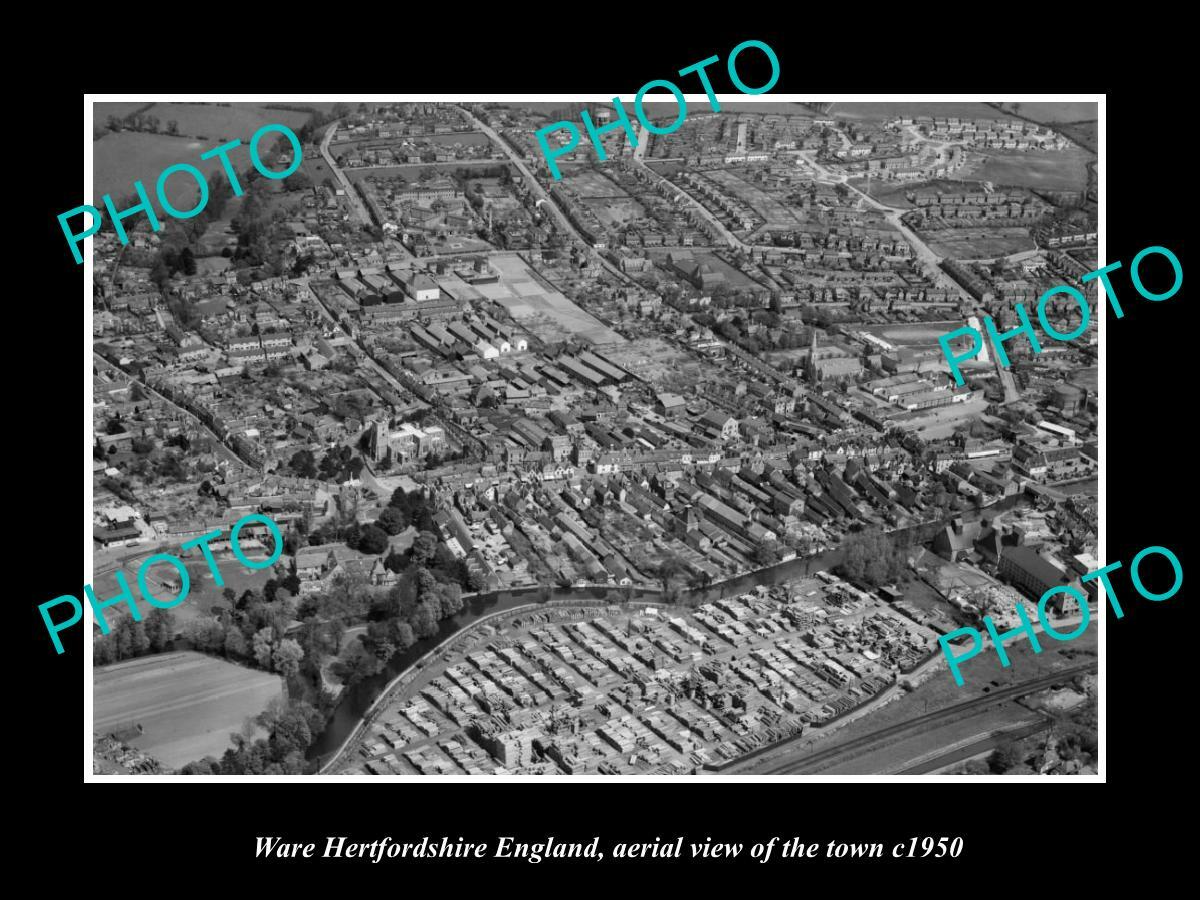 OLD 8x6 HISTORIC PHOTO OF WARE HERTFORDSHIRE ENGLAND TOWN AERIAL VIEW ...