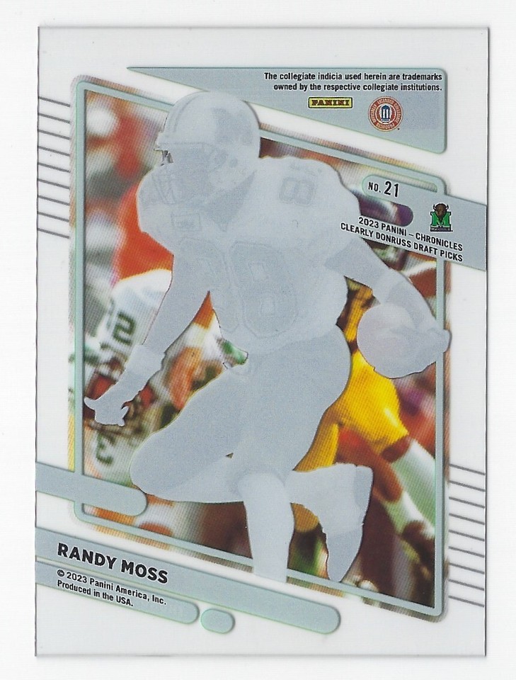 2023 Chronicles Draft Picks Clearly Donruss #21 Randy Moss ~ Marshall ...