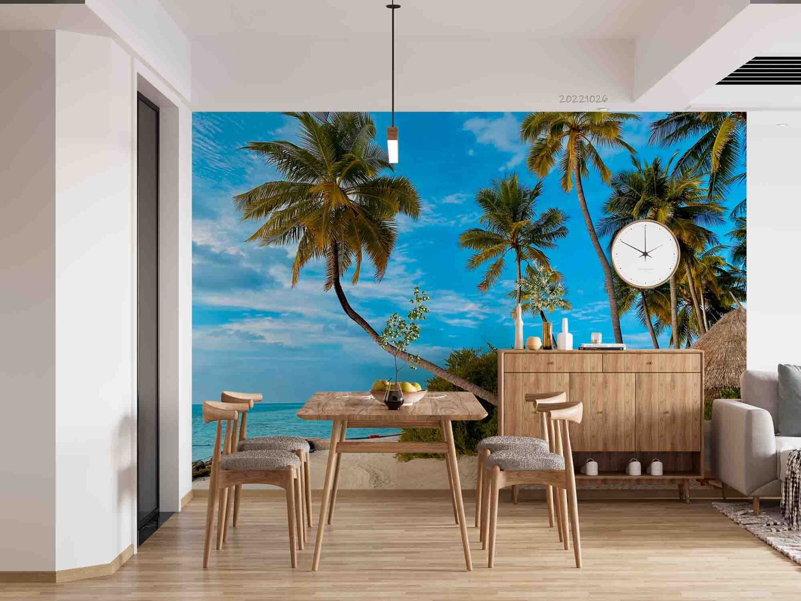 3D Blue Sky Beach Coconut Self-adhesive Removable Wallpaper Murals Wall ...