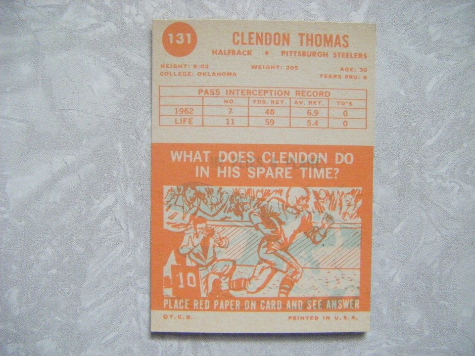 1963 Topps Football 131 Clendon Thomas RC SP EX-MT | eBay