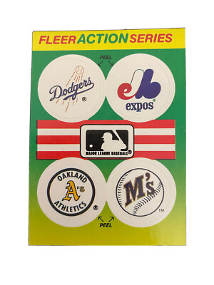 1990 Fleer Action Series Sticker Baseball Card Dodgers Expos Athletics ...