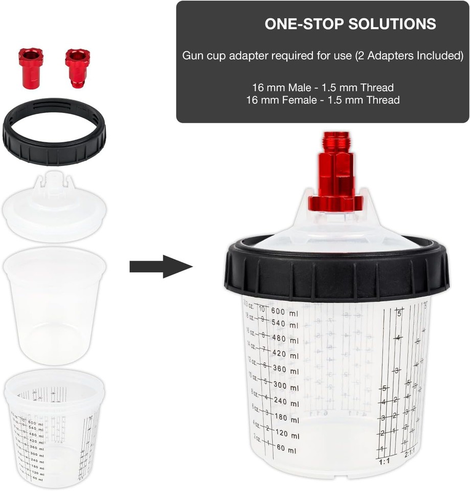 50 Pack PPS CUPS Disposable Paint Spray Gun Cup Liners and Lid System ...