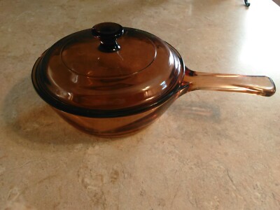 Vintage Corning Visions Amber Brown Glass Cookware 0.5 Liter Sauce Pan ...