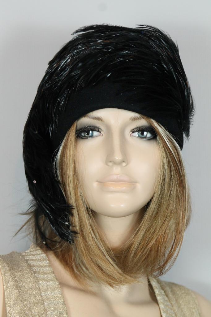 Vtg JACK McCONNELL BOUTIQUE Black Millinery Church Cloche Helmet HAT w ...